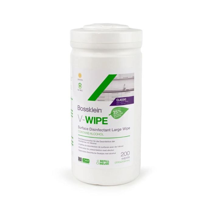Bossklein V-WIPE Tub of 200 Large Classic Wipes - Lemon Alcohol Based ...