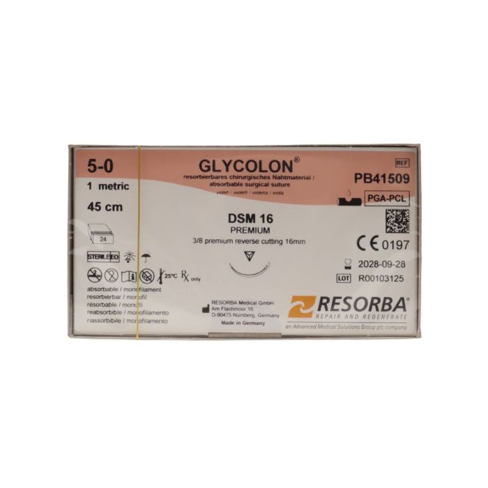 Resorba Glycolon 5/0 Sutures: 3/8 Circle Premium Reverse Cutting, 45 cm ...
