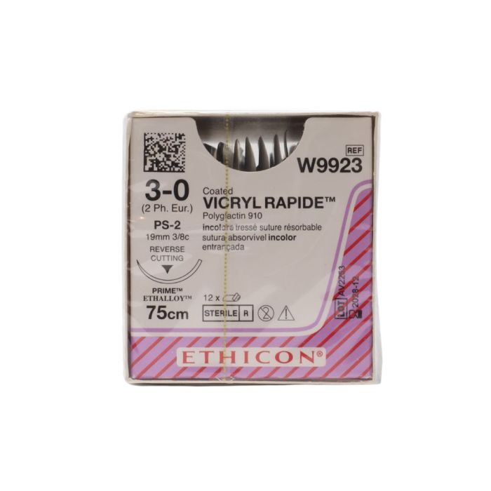 Ethicon Vicryl Rapide 3/0 Suture: 3/8 Circle Reverse Cutting, 75 cm, 19 ...